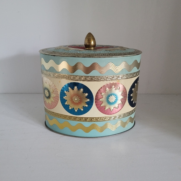 Vintage | Kitchen | Vintage Whimsical Blue Pink Gold Tin Cannister ...